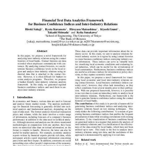 Financial Text Data Analytics Framework For Business Confidence Indices And Inter Industry