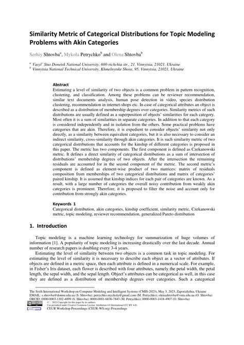Pdf Similarity Metric оf Categorical Distributions For Topic Modeling Problems With Akin