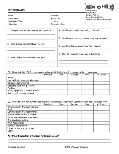 Exit Interview Form By Zeeshan Moiez Ali DOC