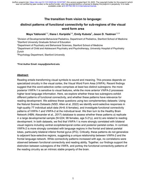 Pdf The Transition From Vision To Language Distinct Patterns Of Functional Connectivity For