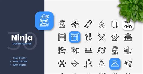 30 Ninja Outline Icon Set 351114 Templatemonster