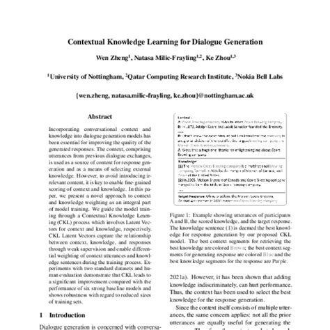 Contextual Knowledge Learning For Dialogue Generation Acl Anthology