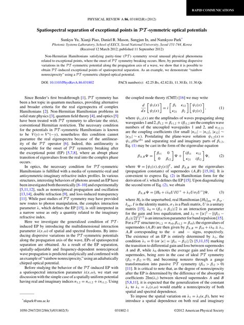 Pdf Spatiospectral Separation Of Exceptional Points In Pt Symmetric