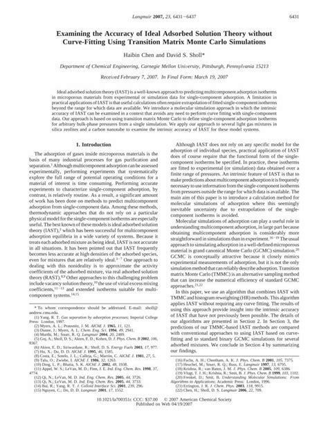 Pdf Examining The Accuracy Of Ideal Adsorbed Solution Theory Without