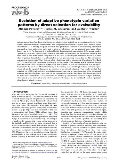 Pdf Evolution Of Adaptive Phenotypic Variation Patterns By Direct Selection For Evolvability