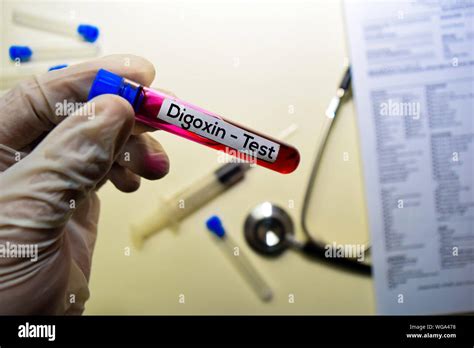 Digoxin Test With Blood Sample Top View Isolated On Office Desk Healthcare Medical Concept