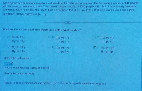 Solved Two Different Simple Random Samples Are Drawn From
