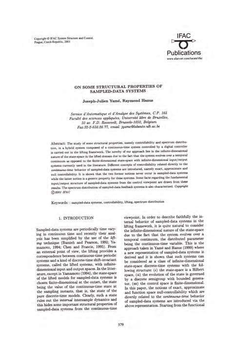 Pdf On Some Structural Properties Of Sampled Data Systems