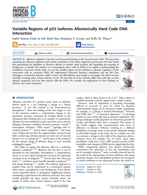 Pdf Variable Regions Of P53 Isoforms Allosterically Hard Code Dna