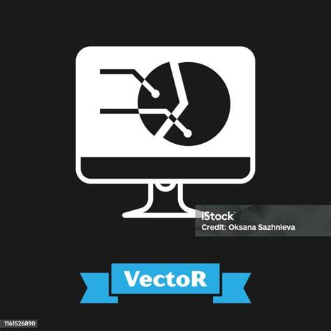 검은 색 배경에 격리 된 그래프 차트 아이콘이있는 흰색 컴퓨터 모니터 텍스트 파일 아이콘을 보고합니다 회계 기호입니다 감사 분석 계획 벡터 일러스트레이션 0명에 대한 스톡