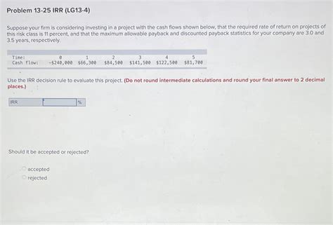 Problem 13 25 IRR LG13 4 Suppose Your Firm Is Chegg Com