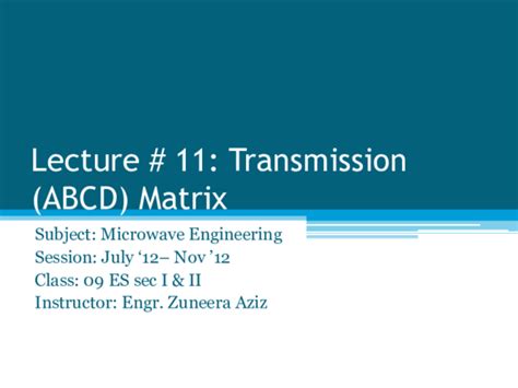 Pdf Lecture 11 Transmission Abcd Matrix