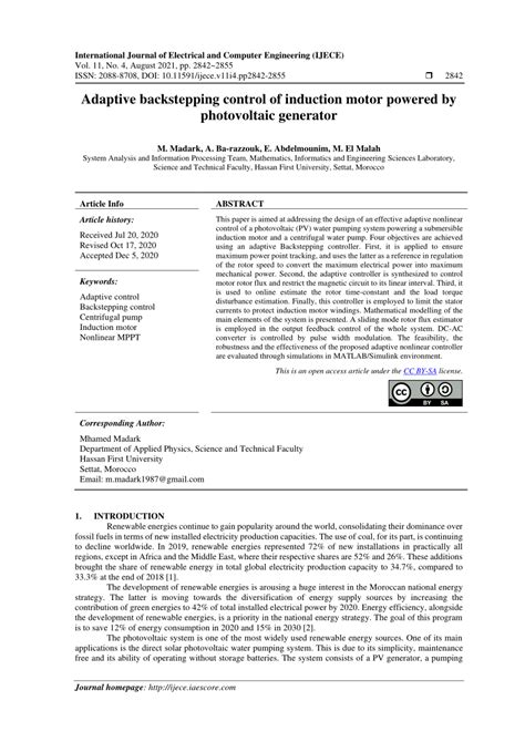 Pdf Adaptive Backstepping Control Of Induction Motor Powered By Photovoltaic Generator