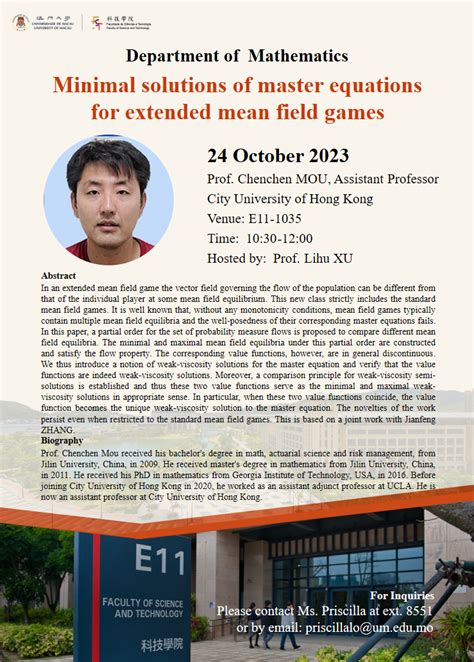 Minimal Solutions Of Master Equations For Extended Mean Field Games Faculty Of Science And