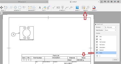 How To Extract The Mass Parameter Of A Component In Drawing In Fusion 360