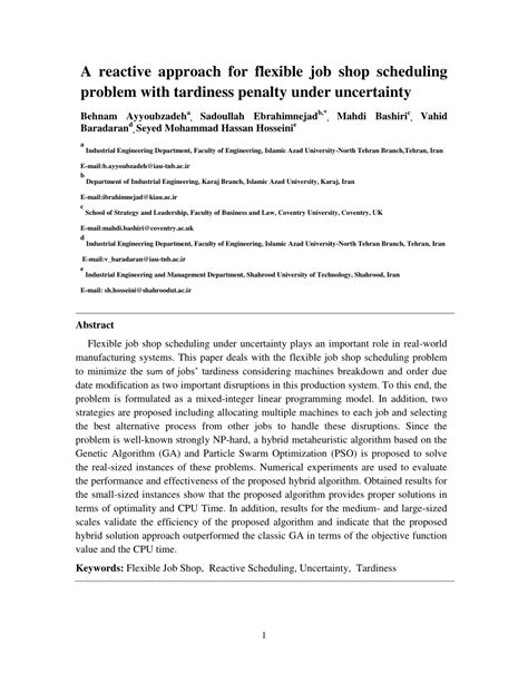 Pdf A Reactive Approach For Flexible Job Shop Scheduling Problem With