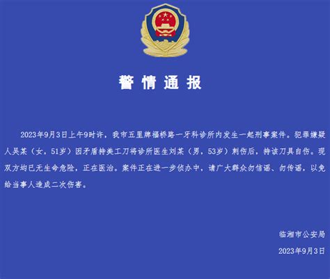 “女子刺傷醫生後自傷”，警方通報 新浪香港