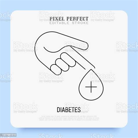 당뇨병 혈액 검사 얇은 선 아이콘 손가락에서 혈액 방울 설탕 수준의 진단 픽셀 완벽 편집 가능한 스트로크 벡터 그림입니다 콜레스테롤에 대한 스톡 벡터 아트 및 기타 이미지