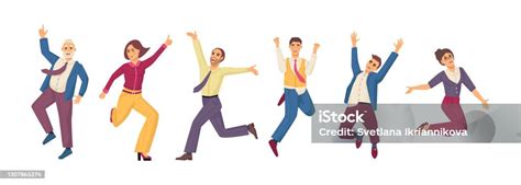 해피 점프 오피스 Peoplðμ 사무실 직원들은 행운 팀워크의 성공에 기뻐합니다 직장에서 즐거운 동료들이 함께 날며 웃고 웃으며