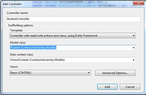 C Adding A Controller With Read Write Actions And Views Using Entity Framework Results In A