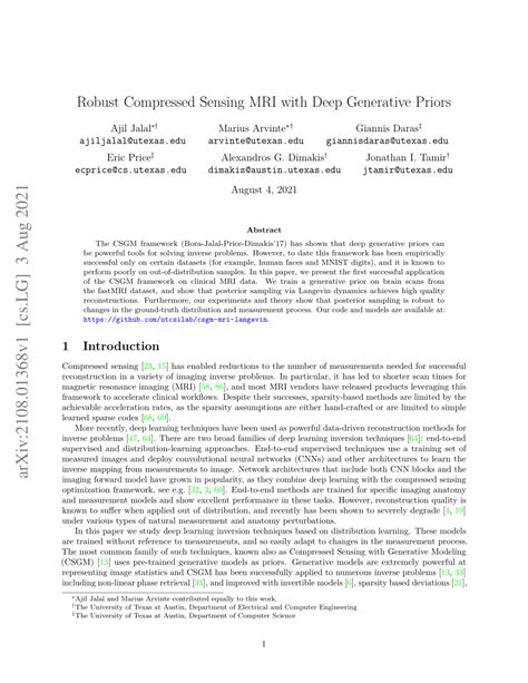 Pdf Robust Compressed Sensing Mri With Deep Generative Priors