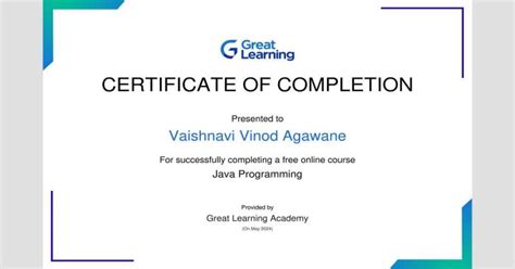 Completed Java Programming Course From Great Learning Vaishnavi Agawane Posted On The Topic