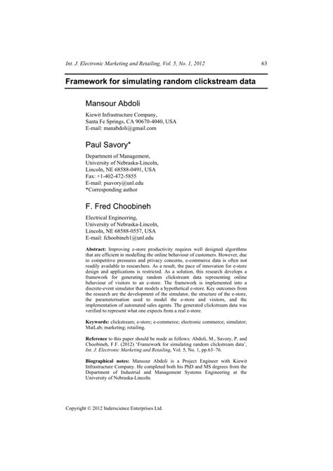 Pdf Framework For Simulating Random Clickstream Data