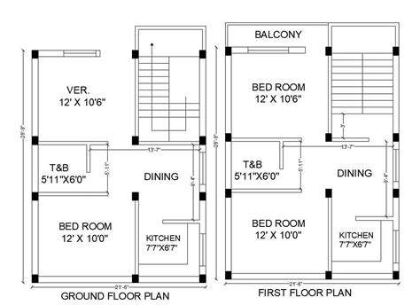20x26 House Ground Floor And First Floor Plan Drawing Dwg File Cadbull