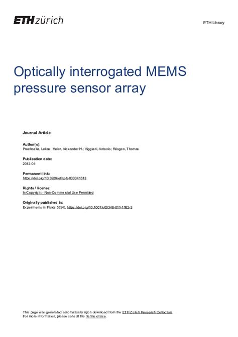 Pdf Optically Interrogated Mems Pressure Sensor Array