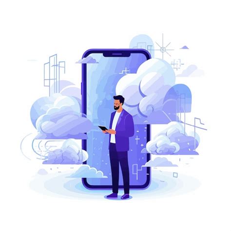 Premium Vector Cloudcomputingwithmanusingasmartphone