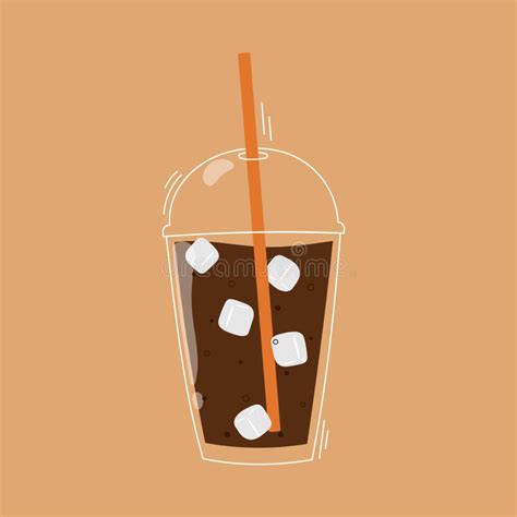 Cartoon Iced Coffee With Ice Cubes Refreshing Summer Drink Stock
