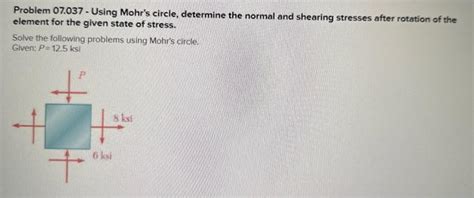 Solved Problem Using Mohr S Circle Determine The Chegg Com