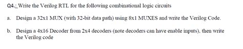 Solved Q4 Write The Verilog RTL For The Following Chegg