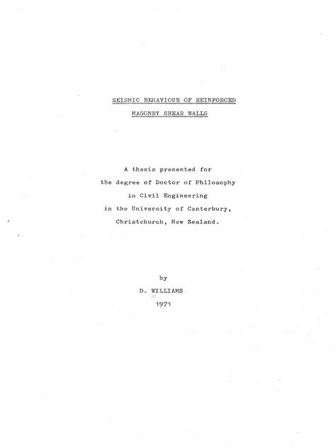 Seismic Behaviour Of Reinforced Masonry Shear Walls Pdf Strength Of Materials Earthquake