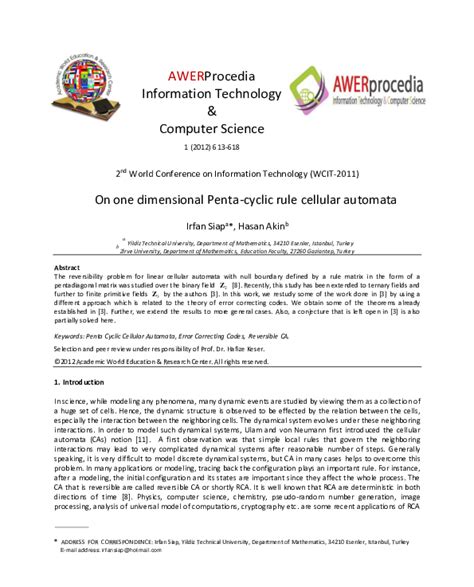 Pdf On One Dimensional Penta Cyclic Rule Cellular Automata