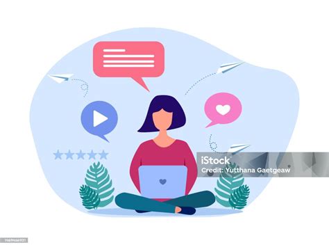 소셜 미디어 마케팅 인플루언서 마케팅 또는 네트워크 프로모션 방문 페이지 벡터 개발에 대한 스톡 벡터 아트 및 기타 이미지