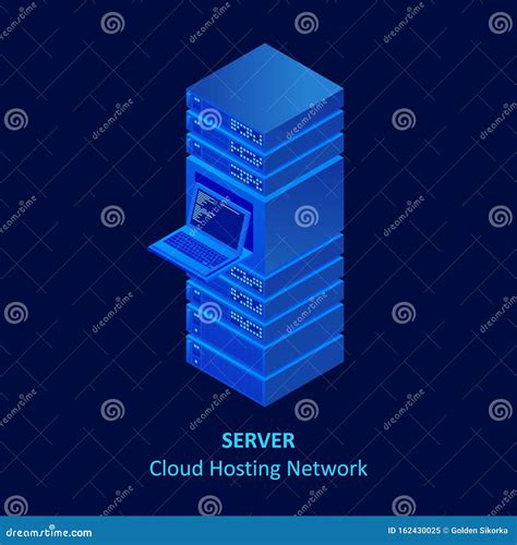 Isometric Cloud Server Isolated On Blue Data Center Storage Room Objects Network Server Room