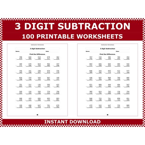 Digit Subtraction Worksheets Digit Minus Digit Subtraction Worksheets Library