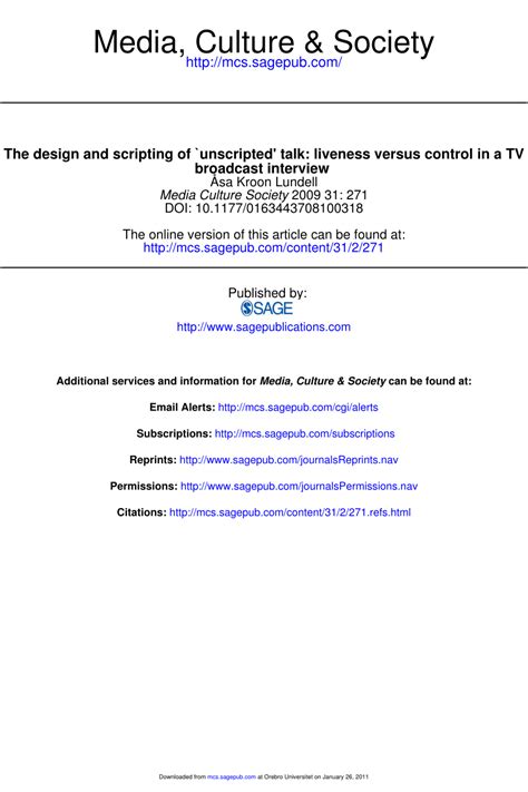 Pdf The Design And Scripting Of Unscripted Talk Liveness Versus Control In A Tv Broadcast