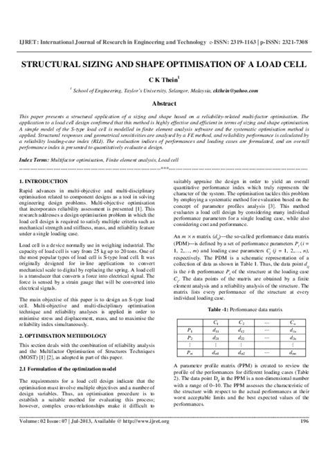 Pdf Structural Sizing And Shape Optimisation Of A Load Cell