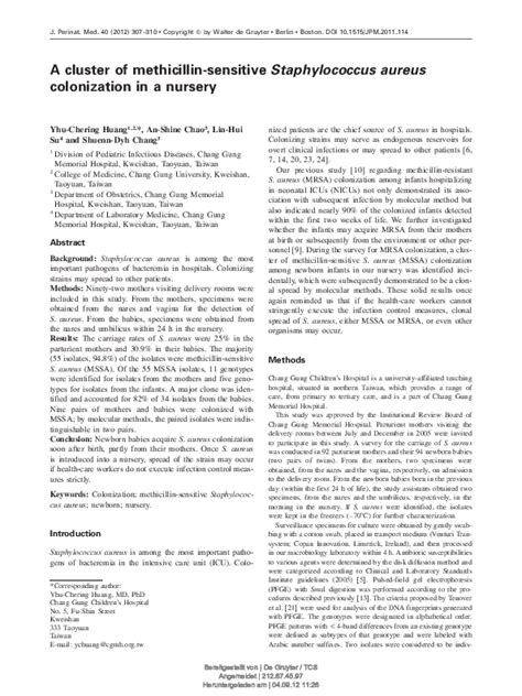 Pdf A Cluster Of Methicillin Sensitive Staphylococcus Aureus