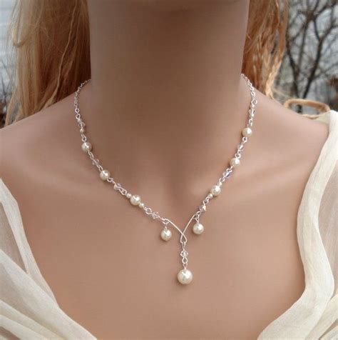 Sterling Silver Bridal Pearl And Crystal Necklacebridesmaid Necklace Bridal Jewelry Pearl