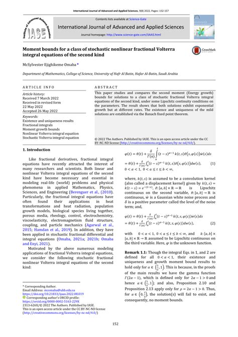 Pdf Moment Bounds For A Class Of Stochastic Nonlinear Fractional