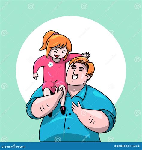 Father Daddy Holding Daughter Girl Love Bonding Togetherness Cartoon
