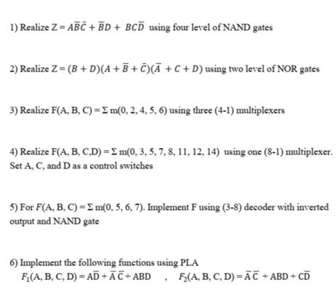 solved 1 realize z abc bd bcd using four level of nand