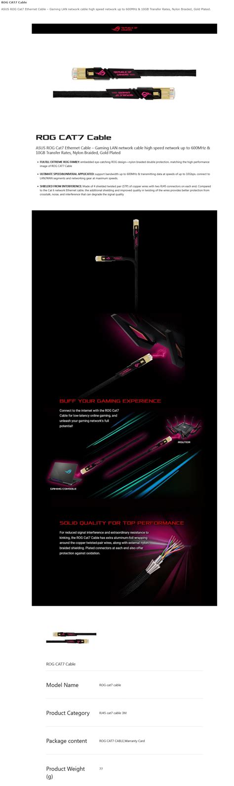 Asus Rog Cat7 Gaming Ethernet Cable 3m Rog Cat7 Cable 3m Allneeds