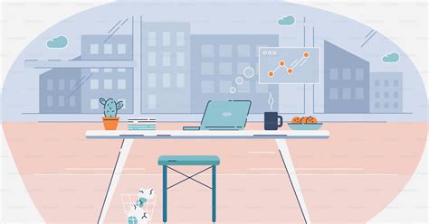 작업 테이블 세미 플랫 벡터 그림입니다 상업용 홈 오피스 2d 만화 인테리어 회사 직원 노트북과 스낵이 있는 전문 프리랜서 직장 비즈니스 분석가 작업 영역 사진