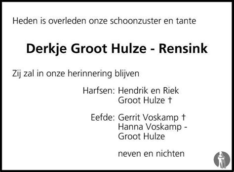 Derkjen Groot Hulze Rensink 28 03 2013 Overlijdensbericht En