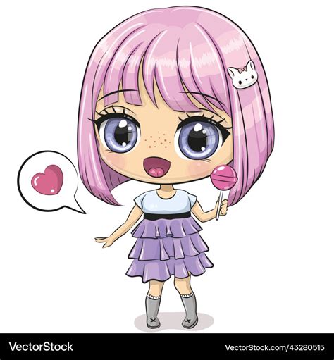 Anime Girl With Pink Hair Royalty Free Vector Image