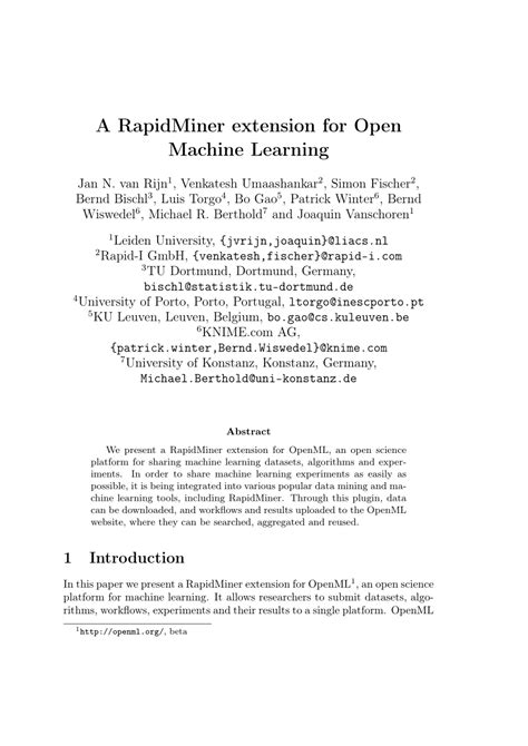 pdf a rapidminer extension for open machine learning